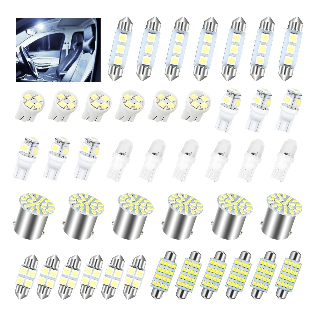 HIPOPY 42 Pcs Car LED Lights Kit, Auto Interior Bulbs Set, 6000K 12V ...