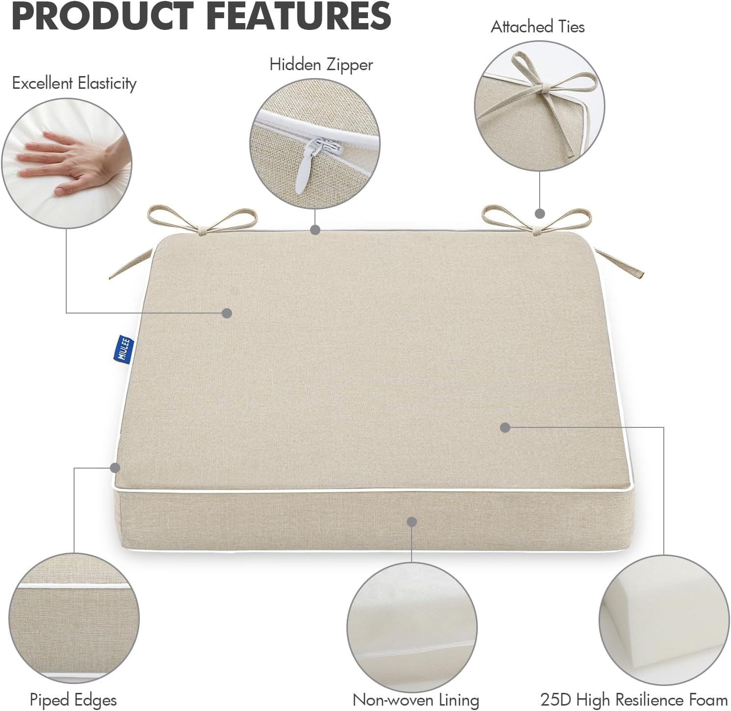 HIPOTY 19 x 19 x 3 Inch Chair Waterproof Seat for Garden with Ties ...