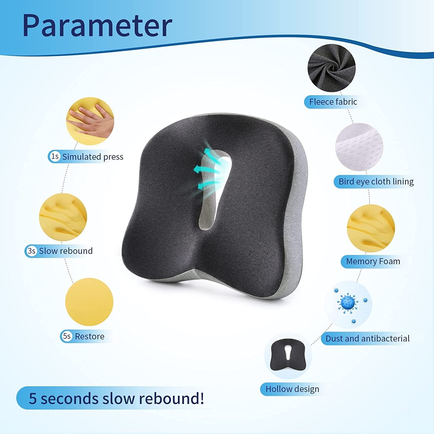 HIPOTY Memory Foam Seat Chair Cushion for Relieves Back Sciatica Pain ...