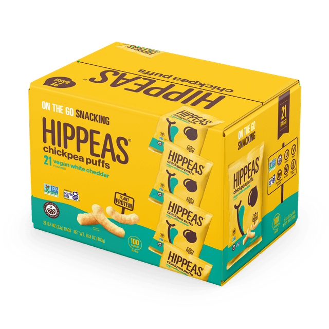 HIPPEAS Healthy Vegan White Cheddar Chickpea Puffs, 0.8 oz Bags, 21 Ct, Cheese Veggie Vibes ...