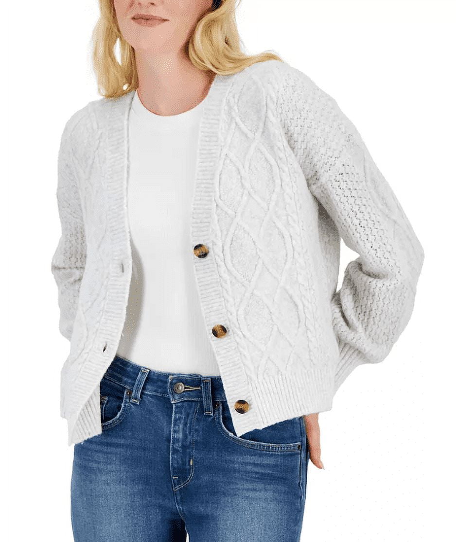 HIPPIE ROSE Juniors' Grey Cable-Knit Cardigan Sweater, XS - Walmart.com