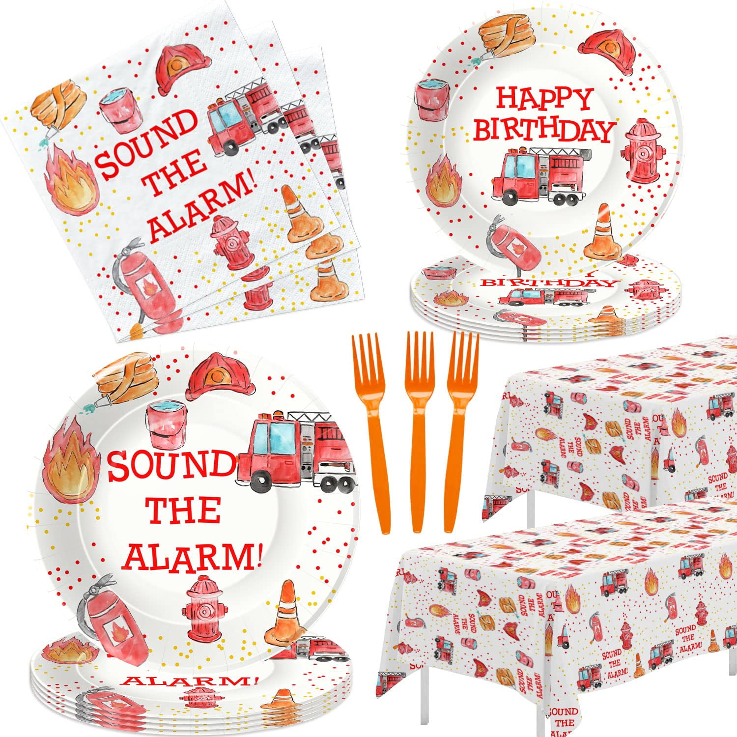 HIPVVILD Fire Truck Birthday Supplies Tableware - Firefighter Supplies ...