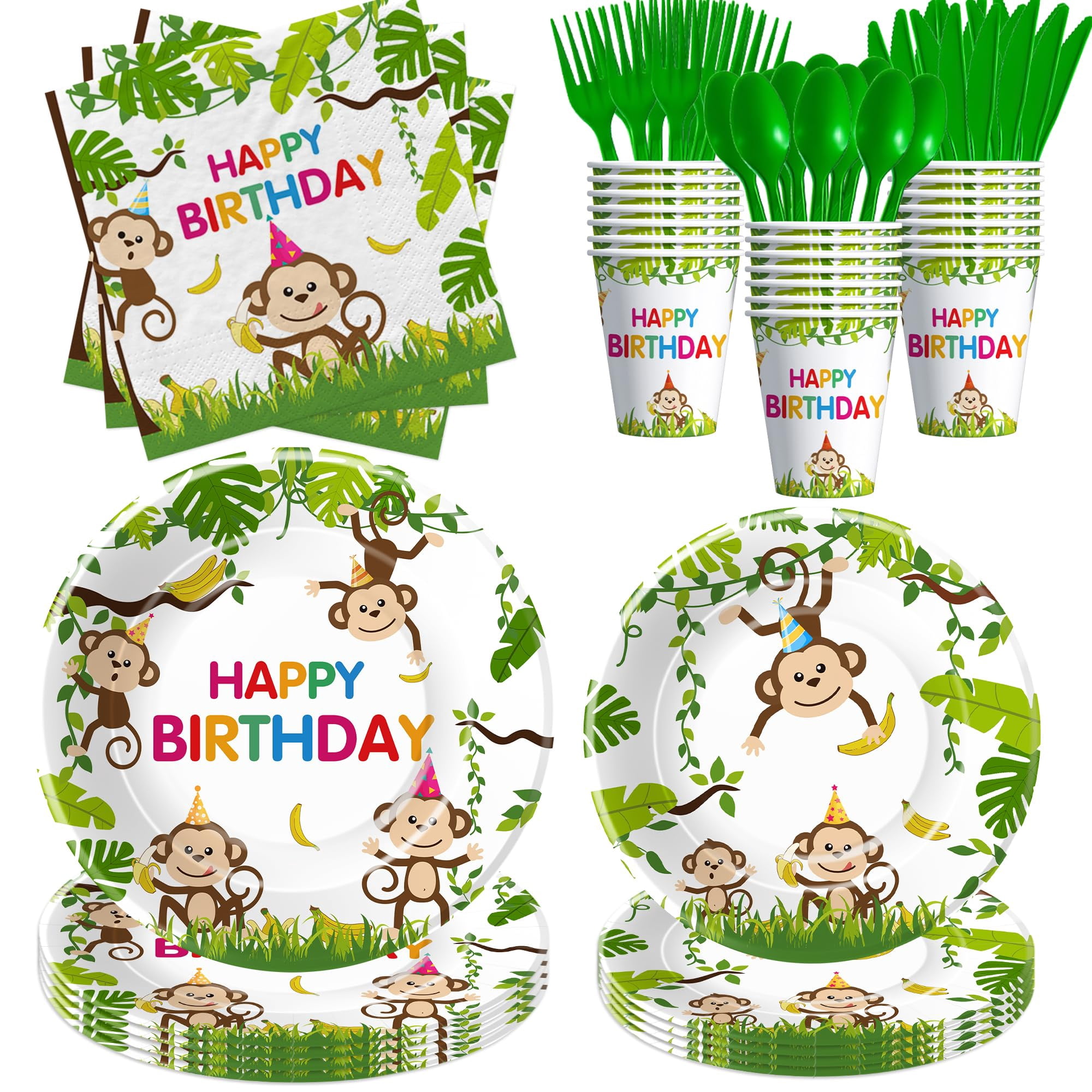 HIPVVILD Monkey Birthday Decorations Tableware, Wild Jungle Animal ...