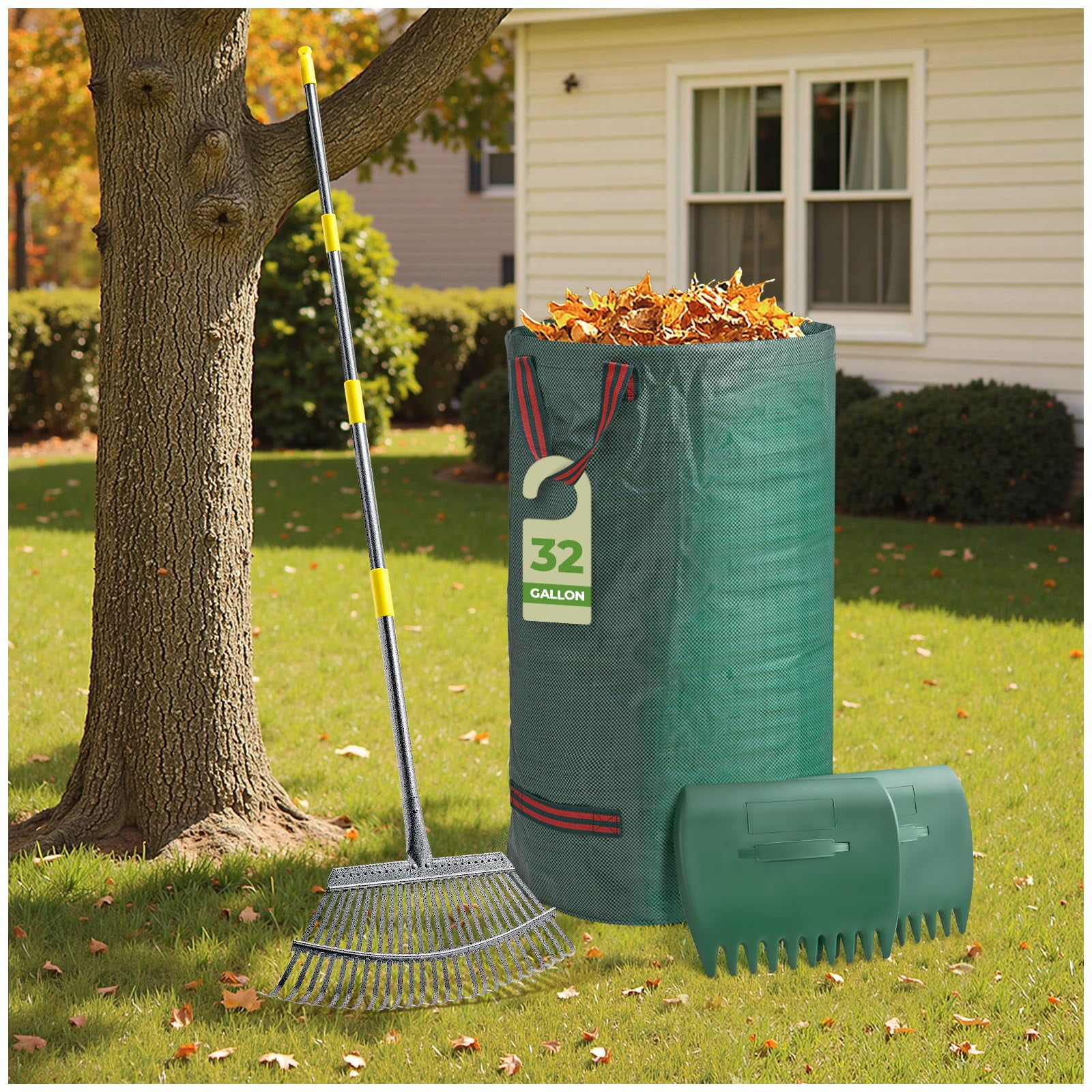 HIRALIY Rake for Leaves, DHF10 25 Tines 18 Inch Wide Metal Rake, 32 ...