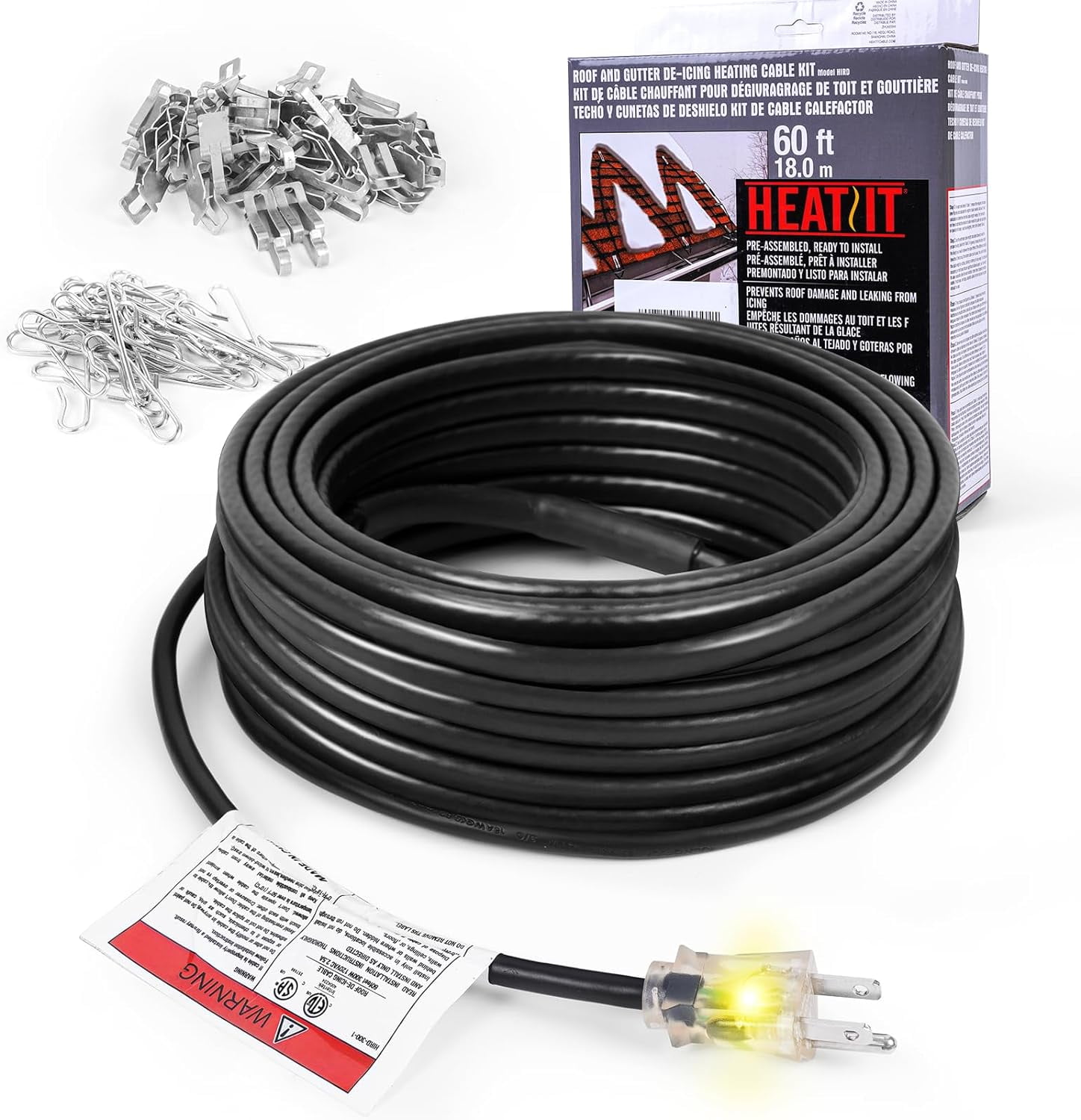 HIRD 80 Feet 5 Watts Per Foot Roof and Gutter Snow De-Icing Cable ...