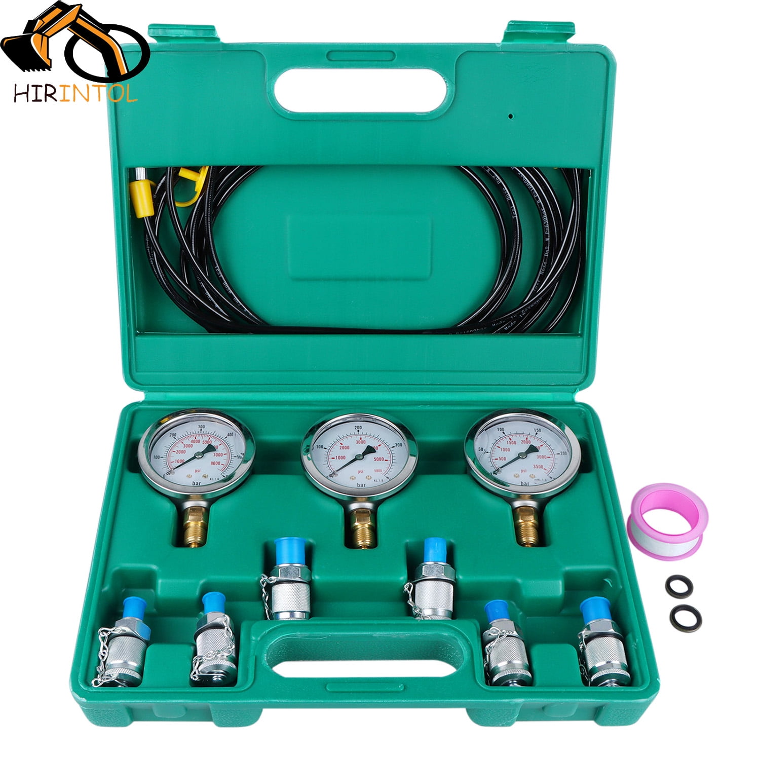 HIRINTOL 1Set Hydraulic Pressure Gauge Test Kit for Excavator Tester ...