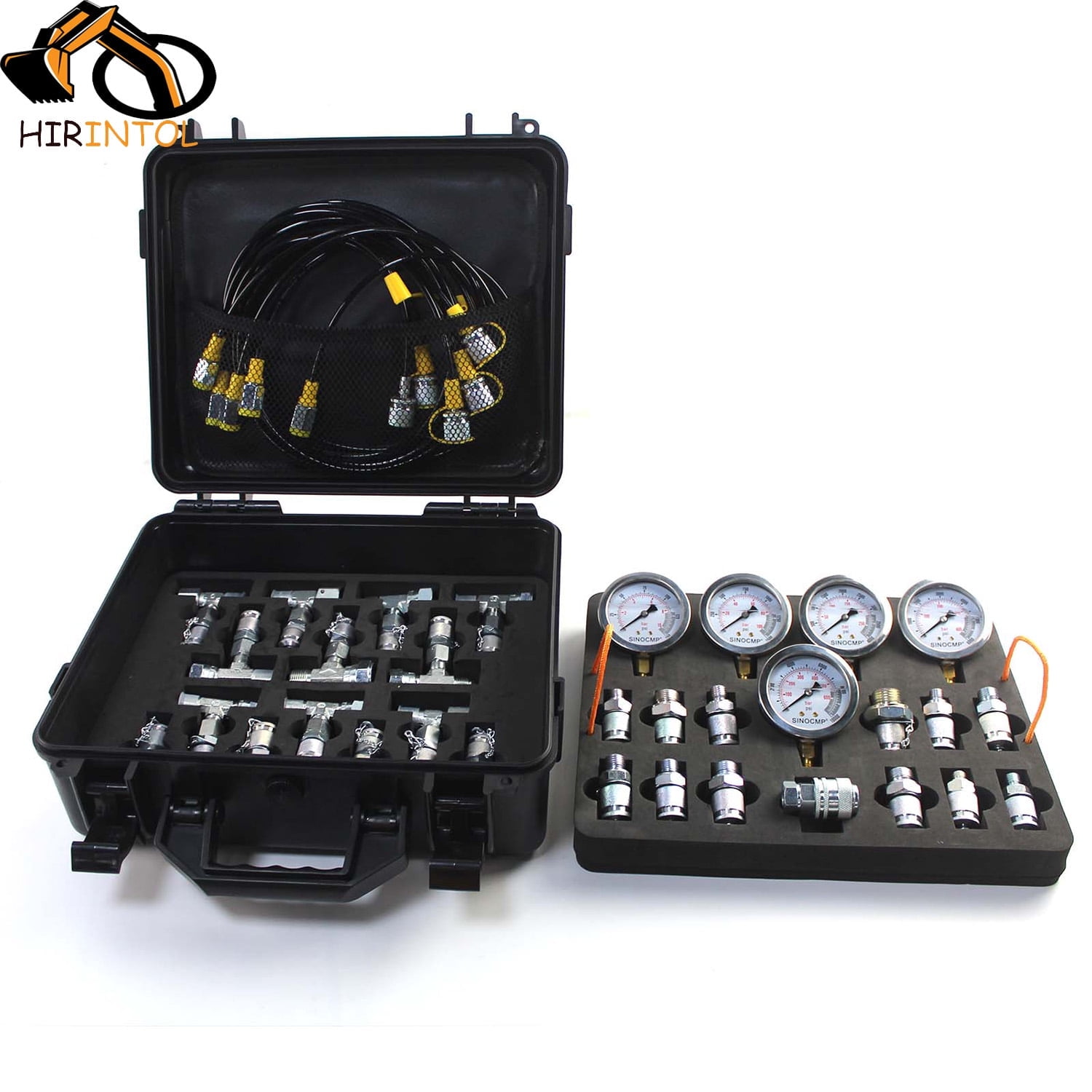 HIRINTOL Hydraulic Pressure Test Kit with 5 Gauges, 5 Test Hoses, 13 ...