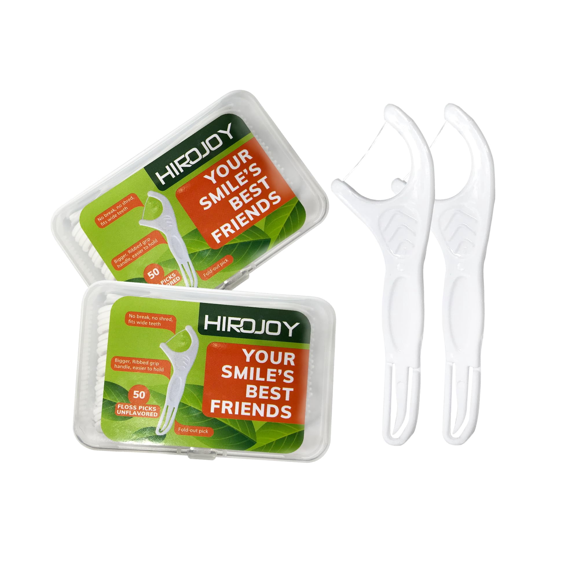 HIROJOY Floss Picks 100 Count, Unflavored Floss Sticks with Fold Out ...