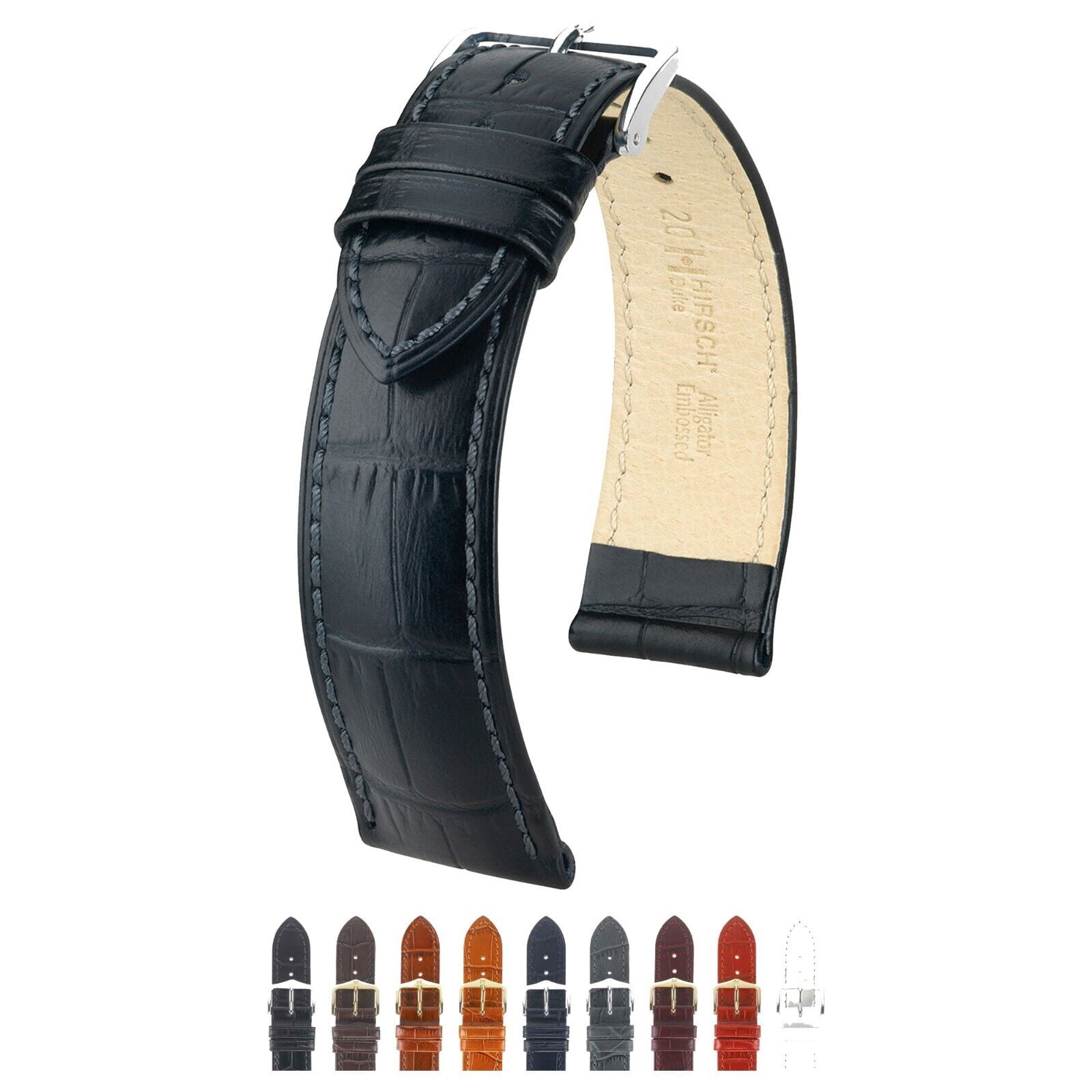 HIRSCH Duke Alligator Grain Calf Leather Watch Strap - Black Band ...