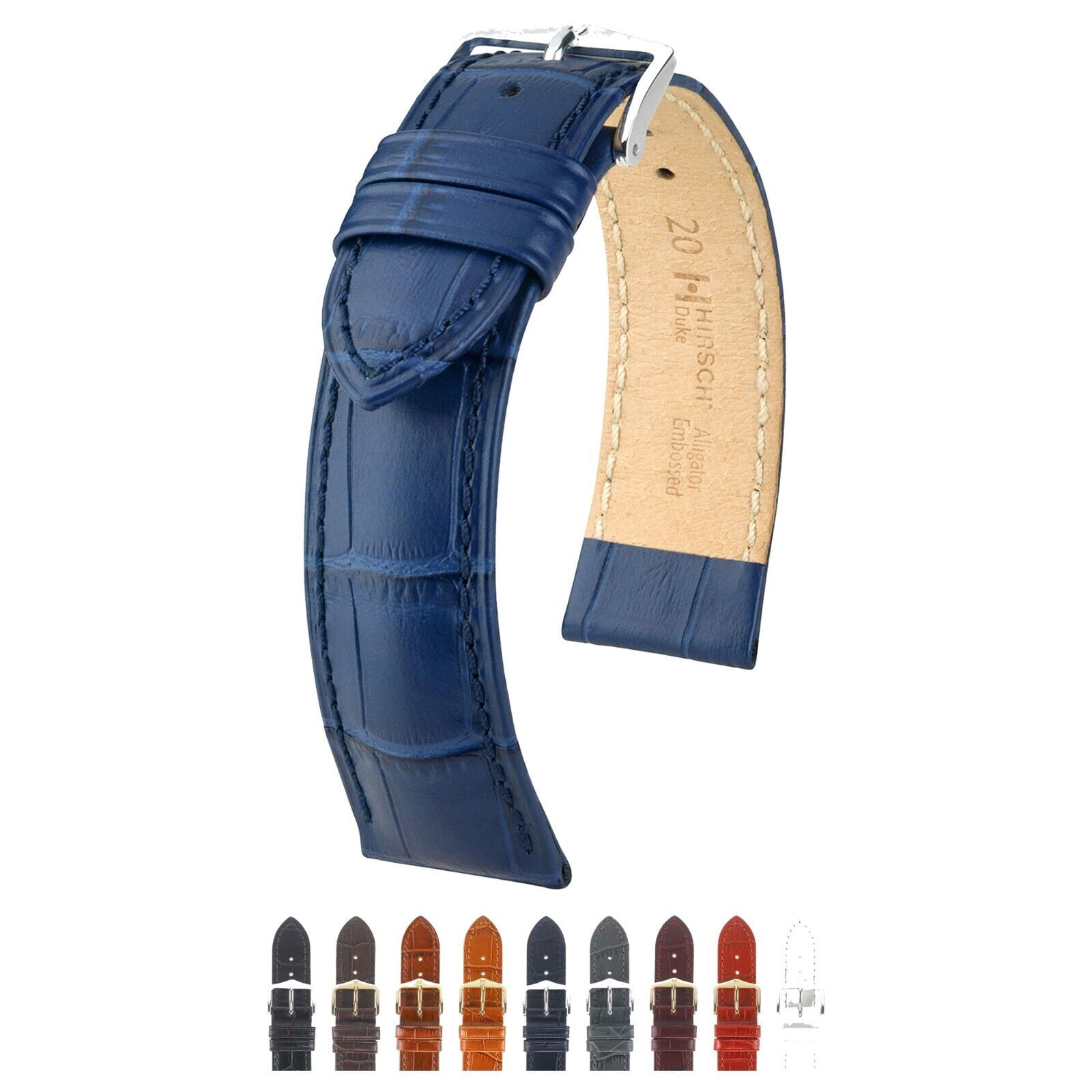 HIRSCH Duke Alligator Grain Calf Leather Watch Strap - Blue Band ...