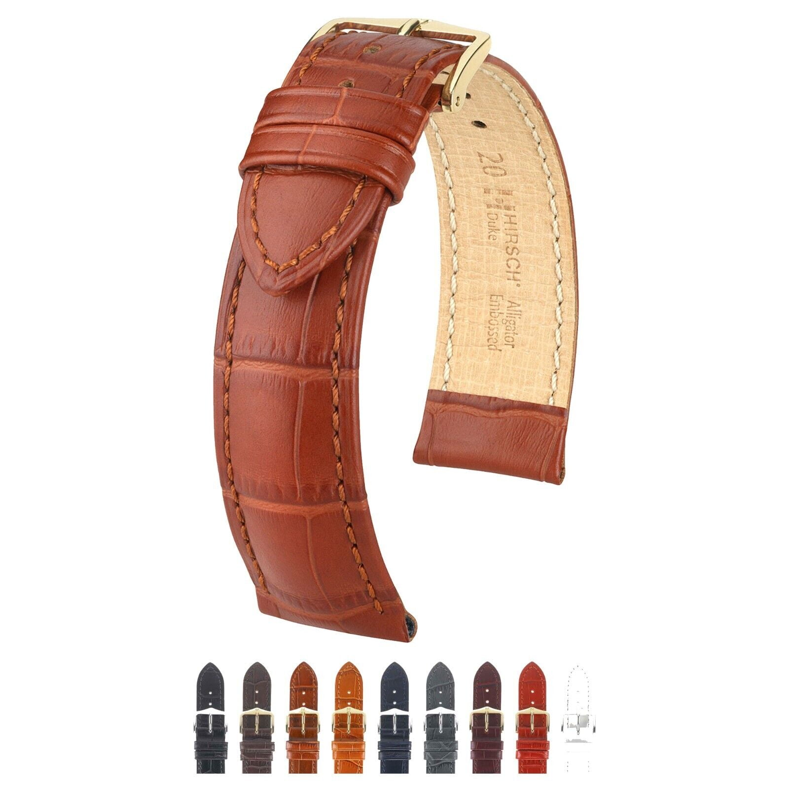HIRSCH Duke Alligator Grain Calf Leather Watch Strap - Golden Brown ...