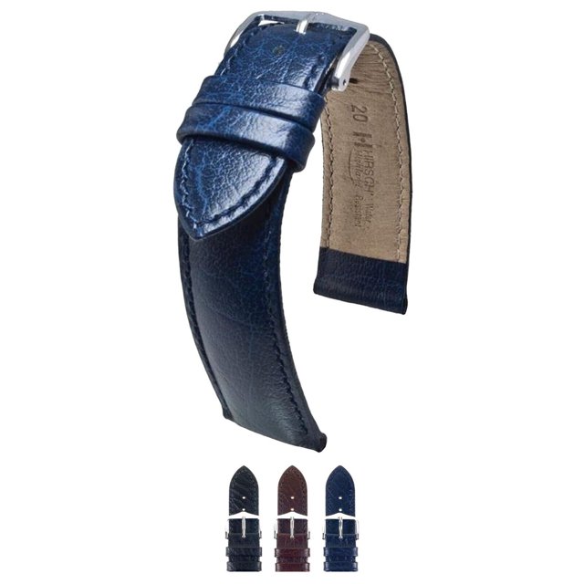 HIRSCH Highland Italian Calf Leather Watch Strap - Blue Band / Silver ...