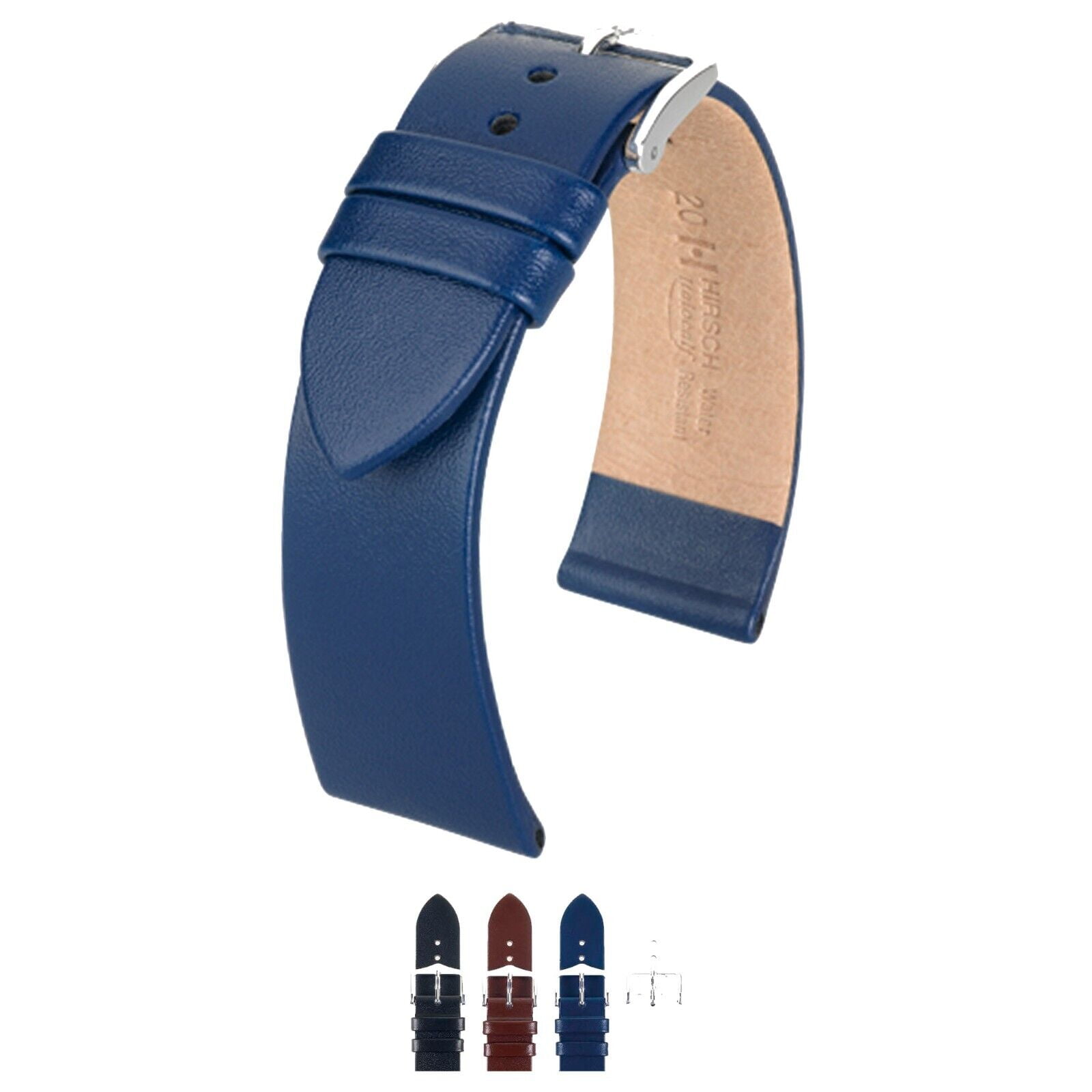 HIRSCH Italocalf Italian Leather Watch Strap - Blue Band / Gold Buckle ...