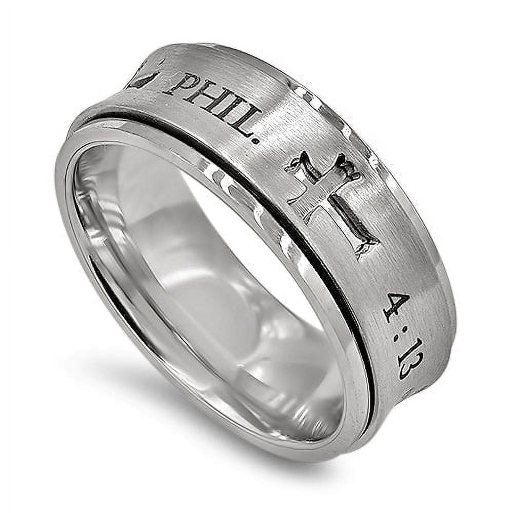 HIS STRENGTH Philippians 4:13 Spinner Ring with Cutout Cross in ...