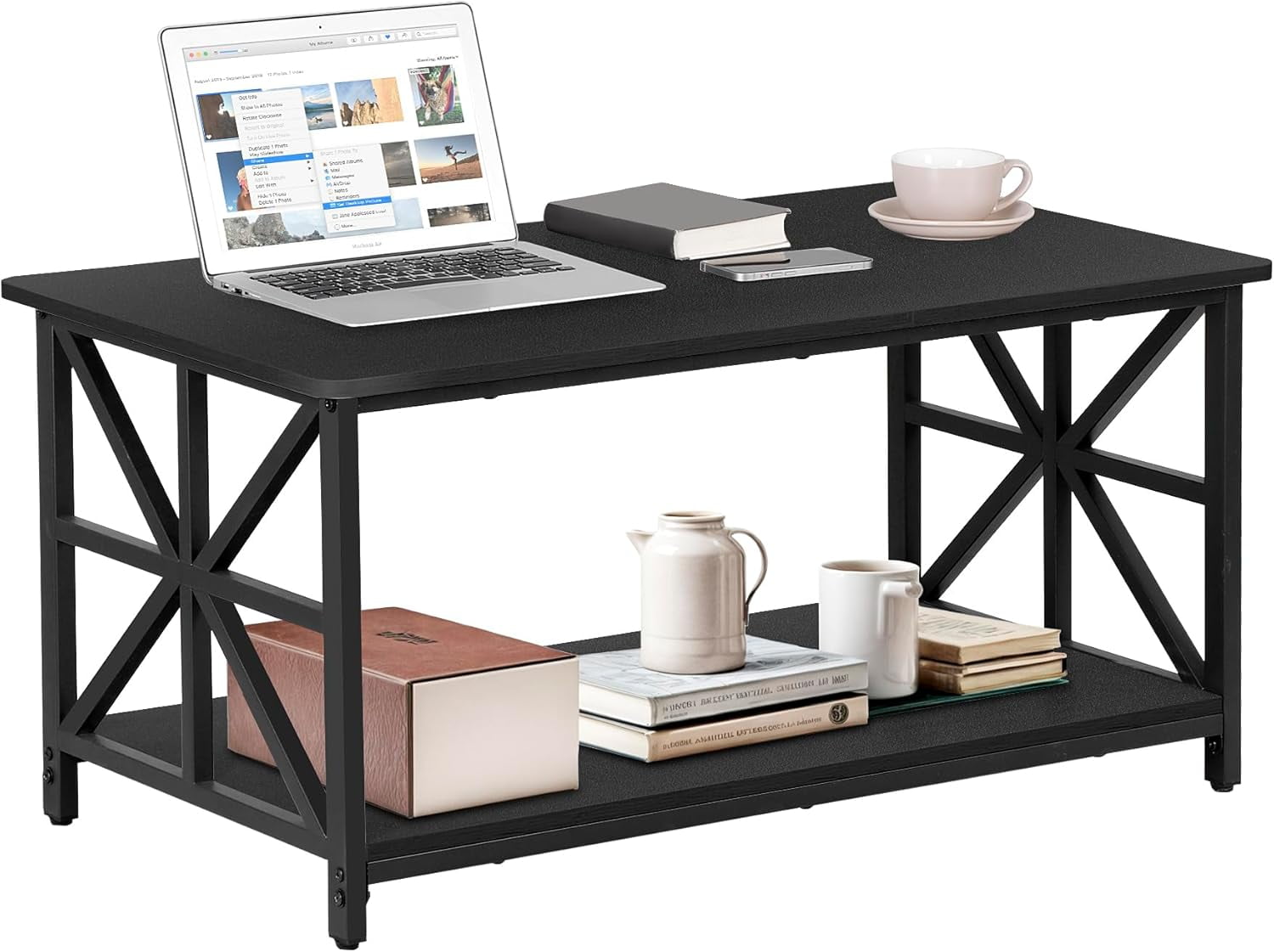 HISAA 2-Tier Rectangular Wood Coffee Table for Living Room - Stylish ...