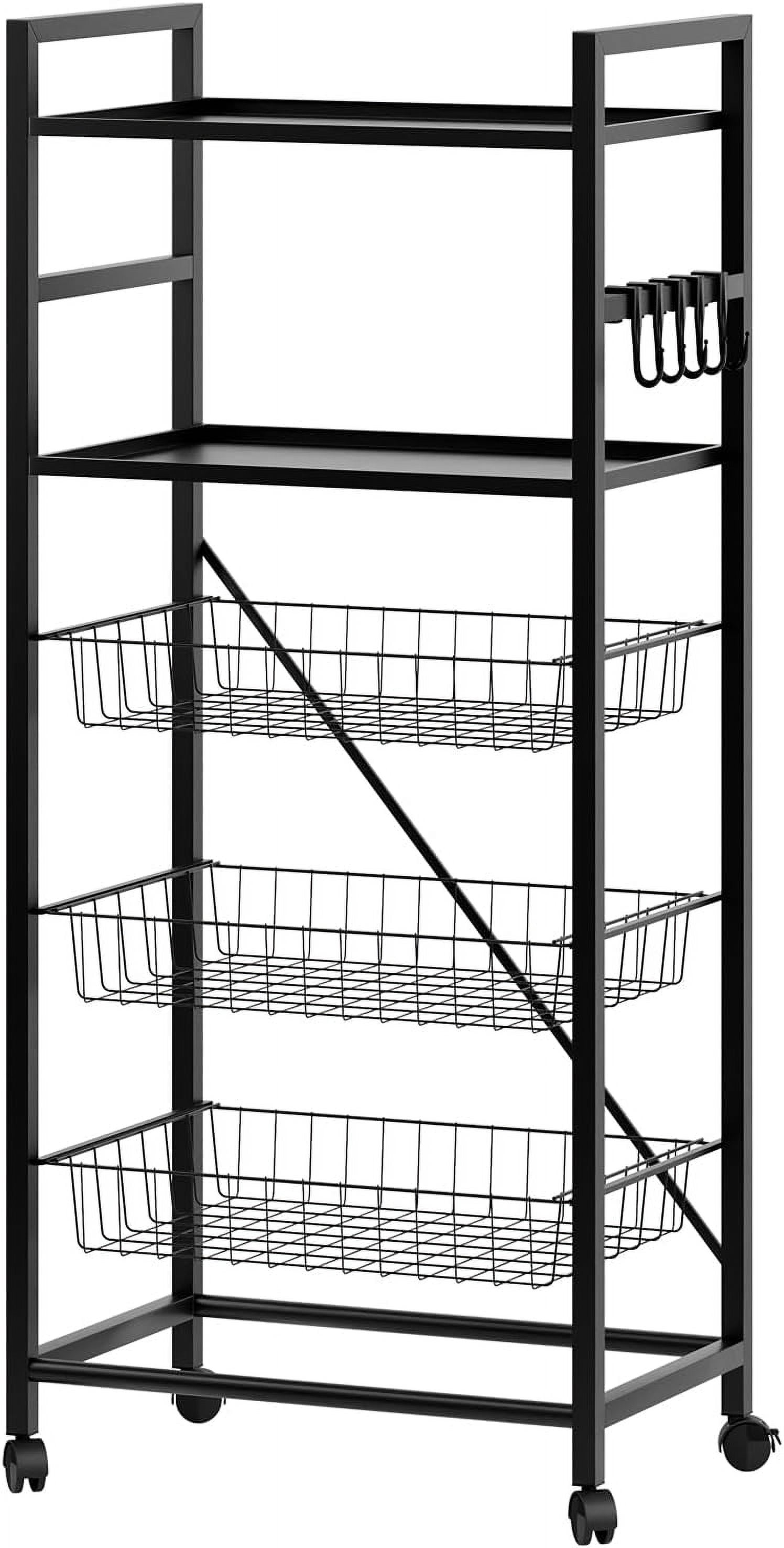 HISAA 5 Tier Stackable Wire Storage Basket with Wheels, Fruit and ...