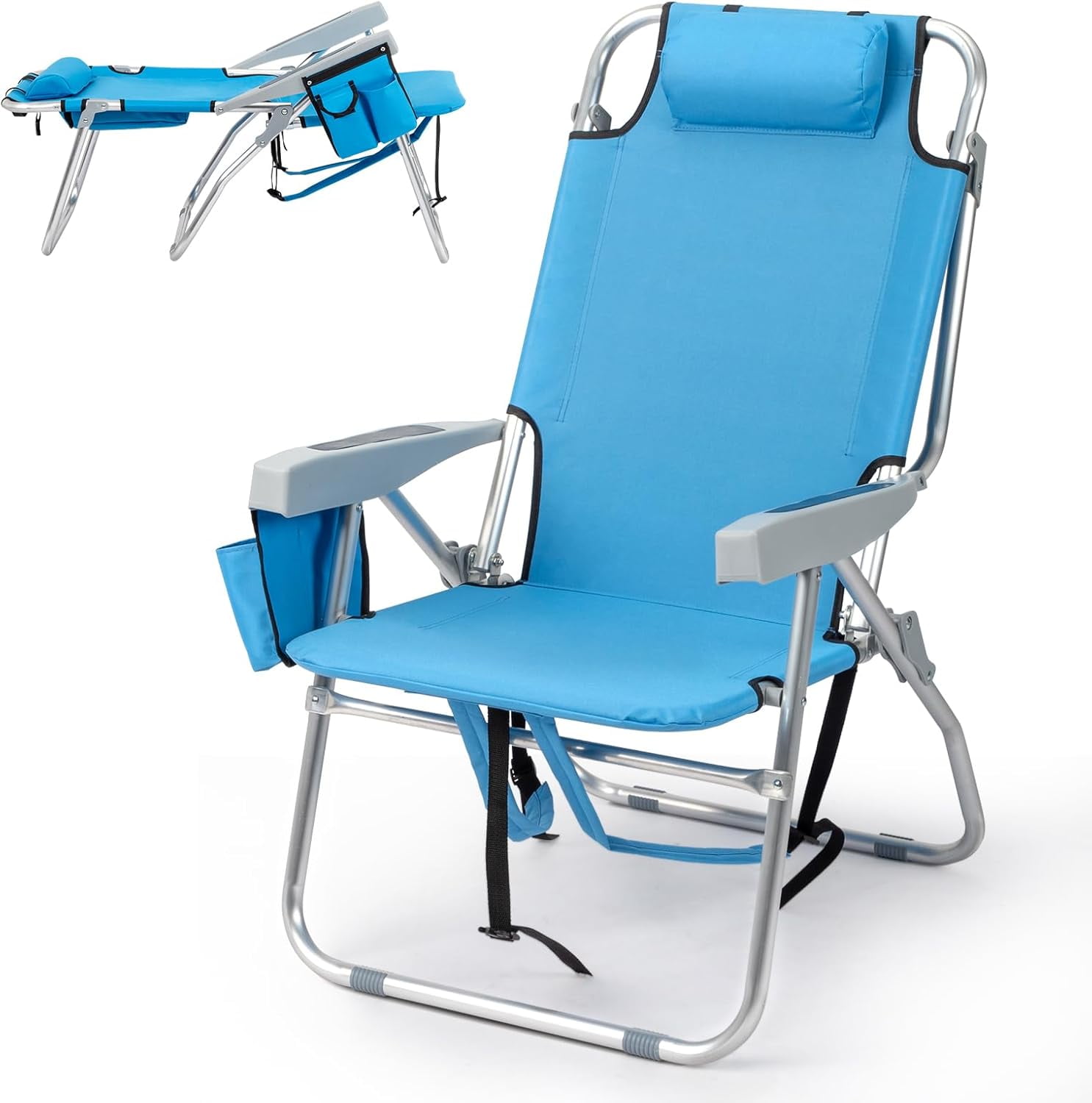 HISAA Backpack Beach Chair, 5 Level Adjustable Positions Beach Chair ...