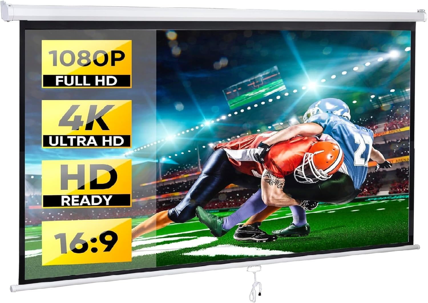 HISAA Projector Screen Pull Down 80 Inch 16:9 HD Projection Screen ...