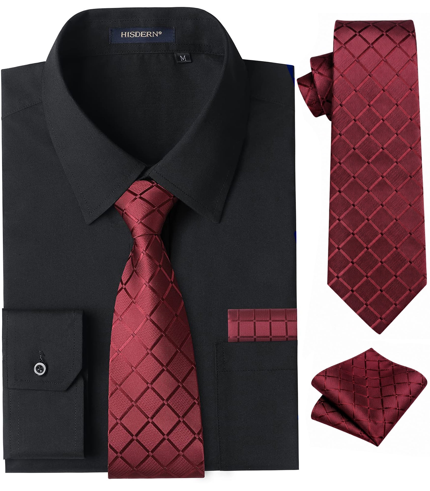 HISDERN Black Dress Shirt for Men Long Sleeve with Matching Tie and ...