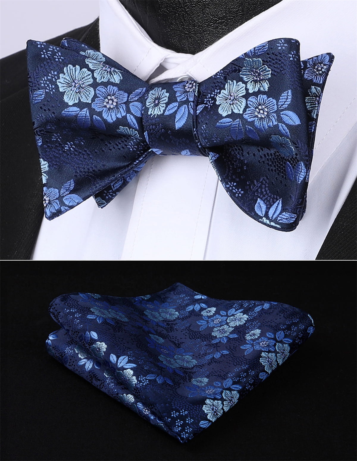 HISDERN Bow Ties for Men Floral Bowties Mens Self Tie Bow Tie Handkerchief Jacquard Woven Bowtie ...