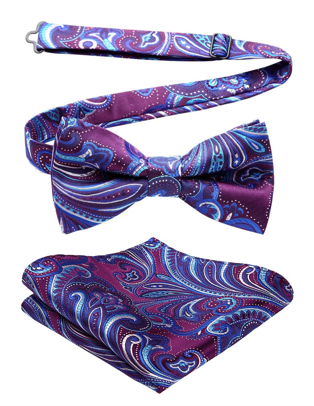 HISDERN Bow Ties for Men Pre-tied Paisley Bow Ties Pocket Square Set ...