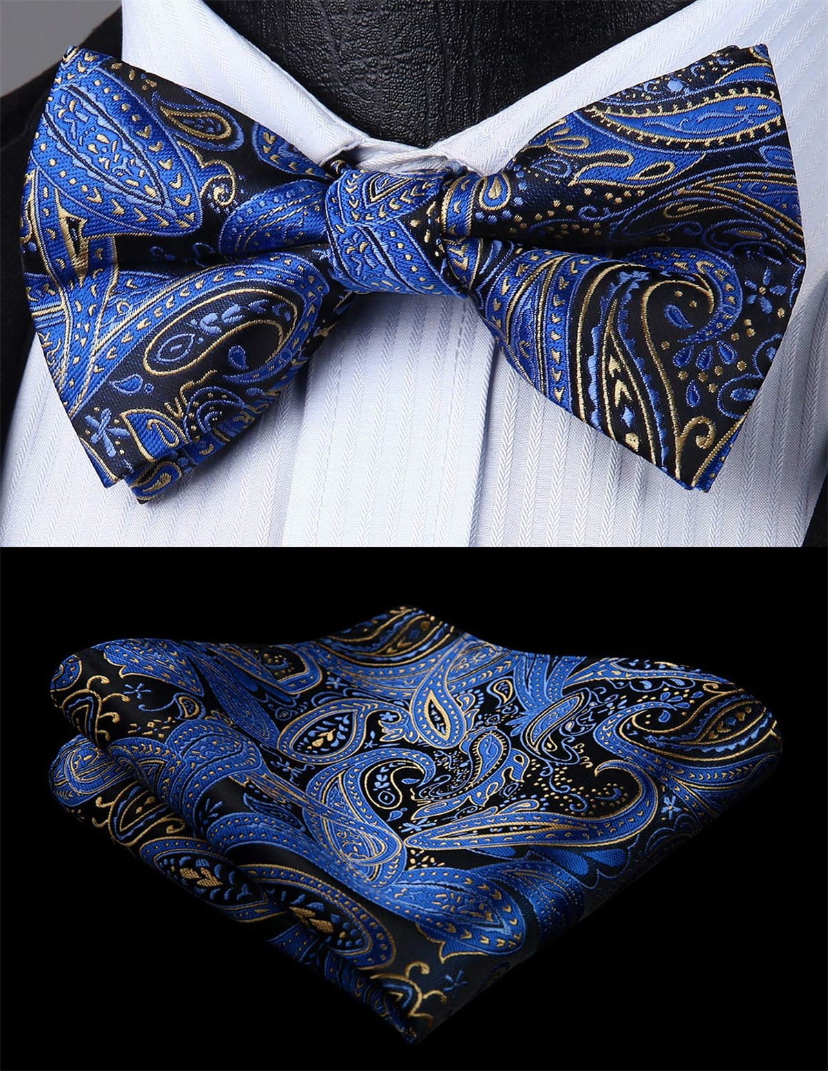 HISDERN Bow Ties for Men Pre-tied Paisley Bow Ties Pocket Square Set ...