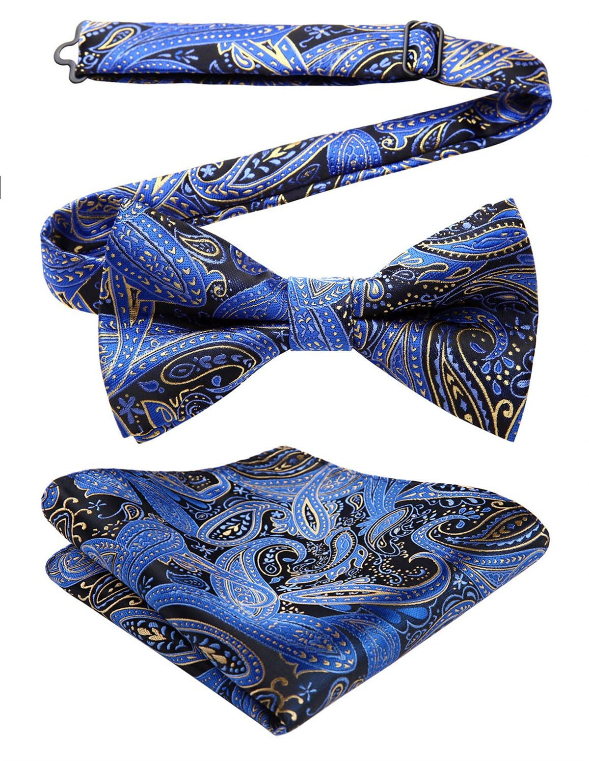 HISDERN Men's Pre-tied Paisley Floral Bow Ties & Pocket Square Set for ...
