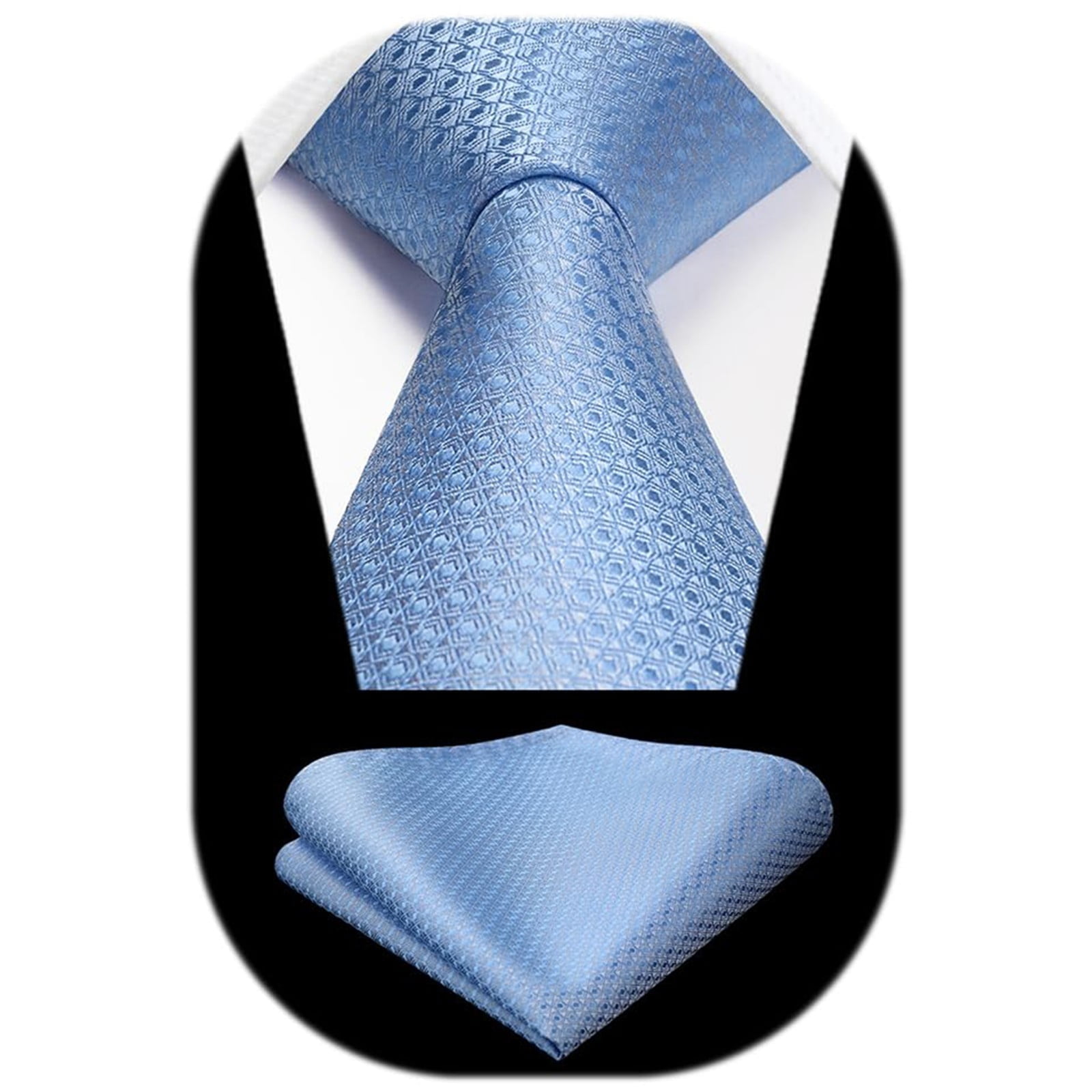 HISDERN Extra Long Ties for Men Light Blue Neckties Handkerchief Woven ...