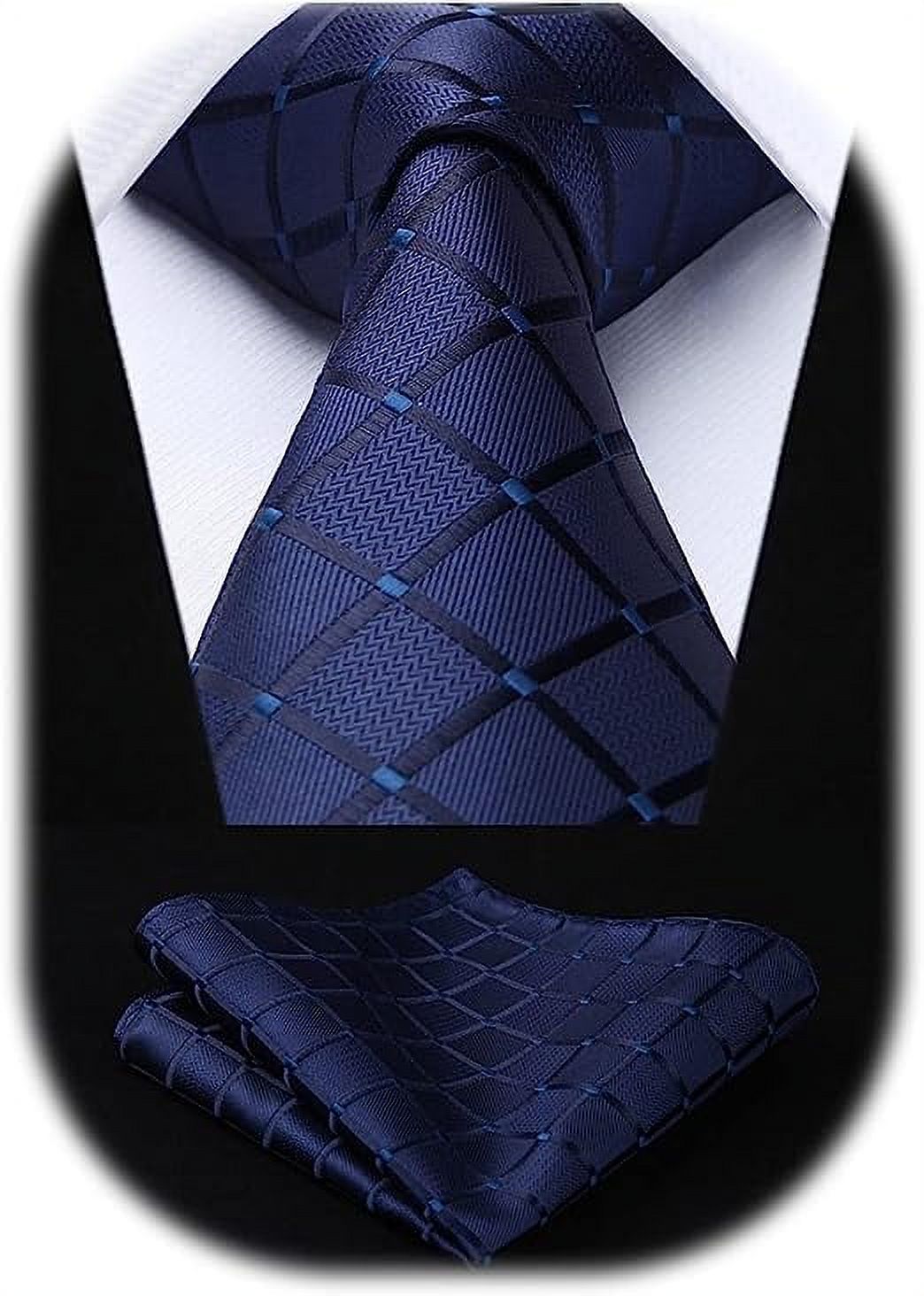 HISDERN Mens Ties Plaid Tie and Pocket Square Set Classic Woven Formal ...