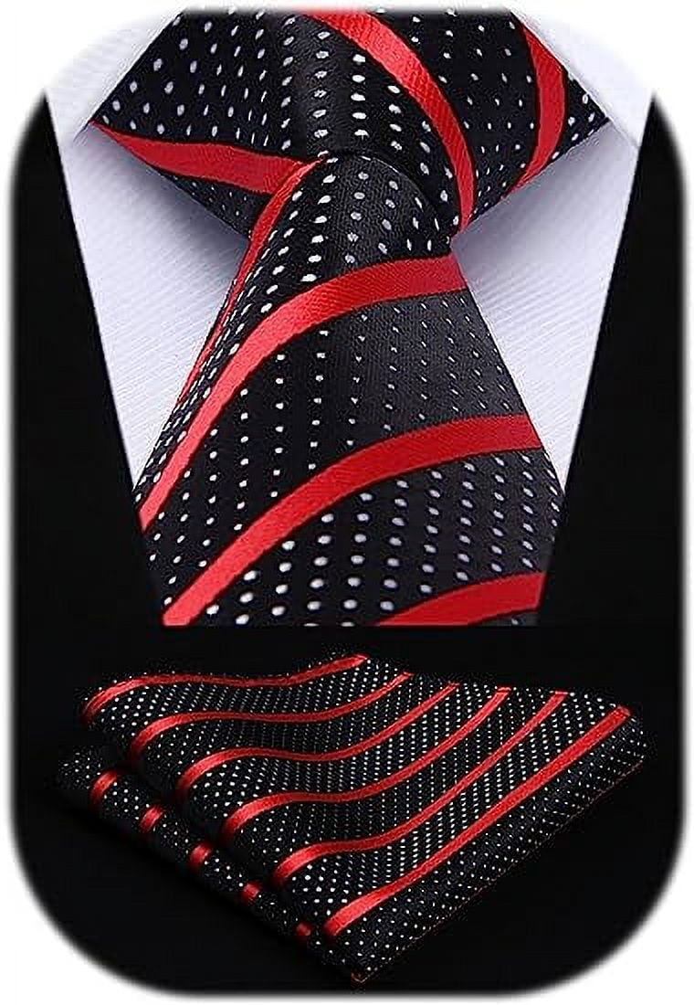 HISDERN Extra Long Ties for Men Black Red Tie Men's Formal Silk Necktie ...