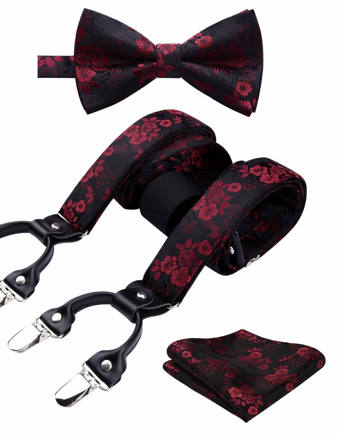 HISDERN Floral Bow Tie and Suspenders for Men Suspender and Bowtie ...