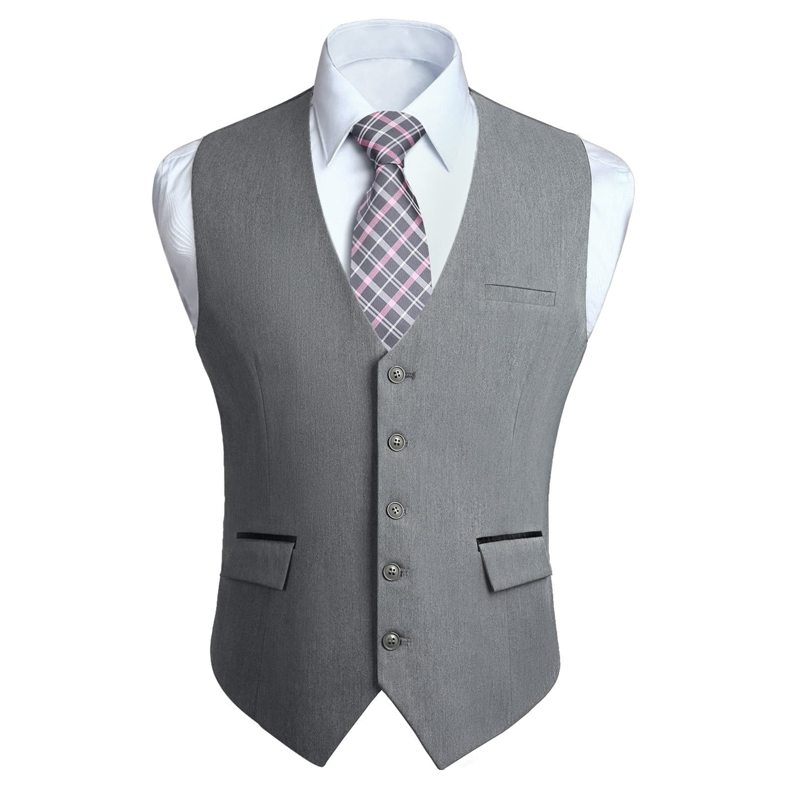 HISDERN Grey Suit Vests for Men Slim Fit Formal Dress Vest V-Neck Solid ...