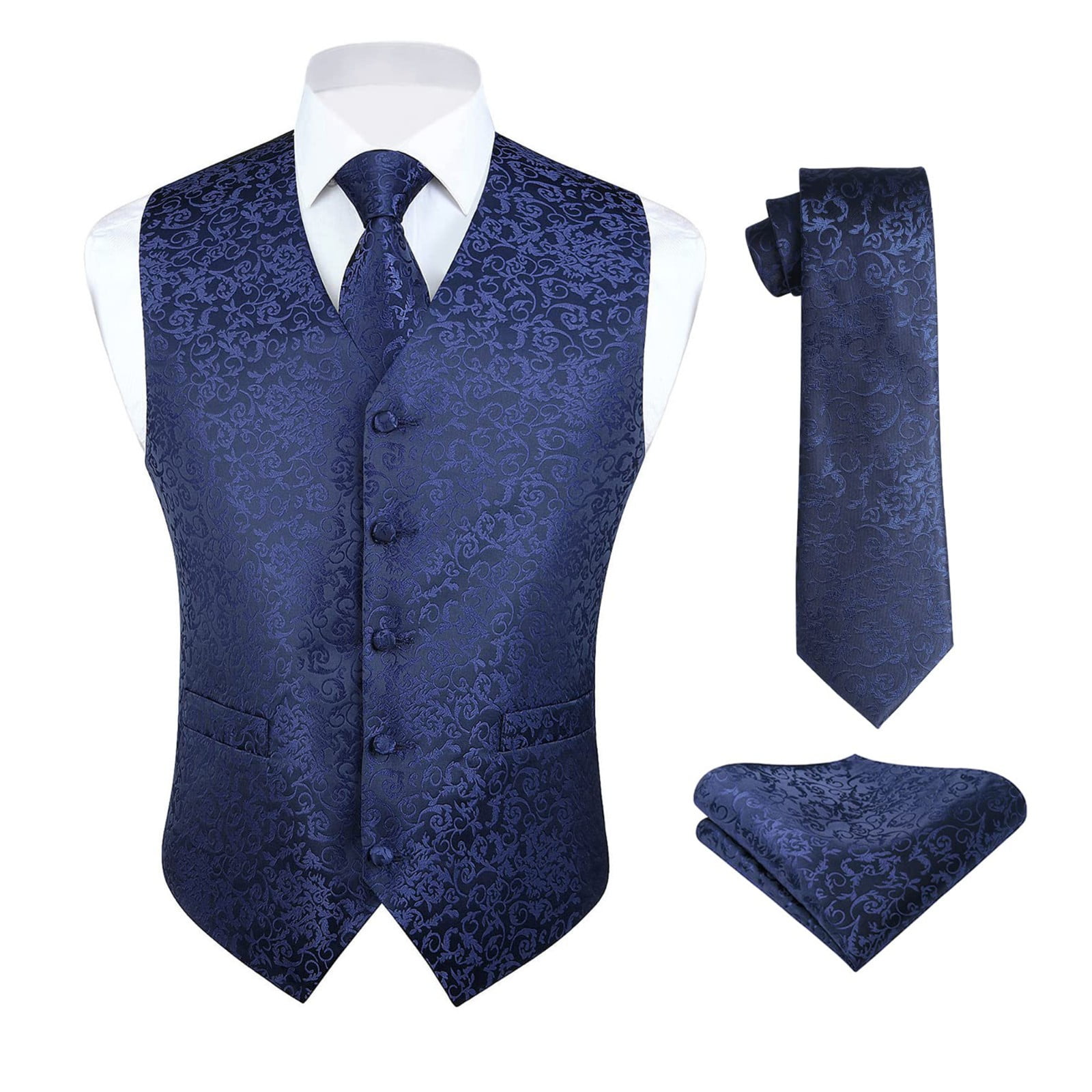 HISDERN Men 3 Piece Vest Set, with Tie and Pocket Square Paisley ...
