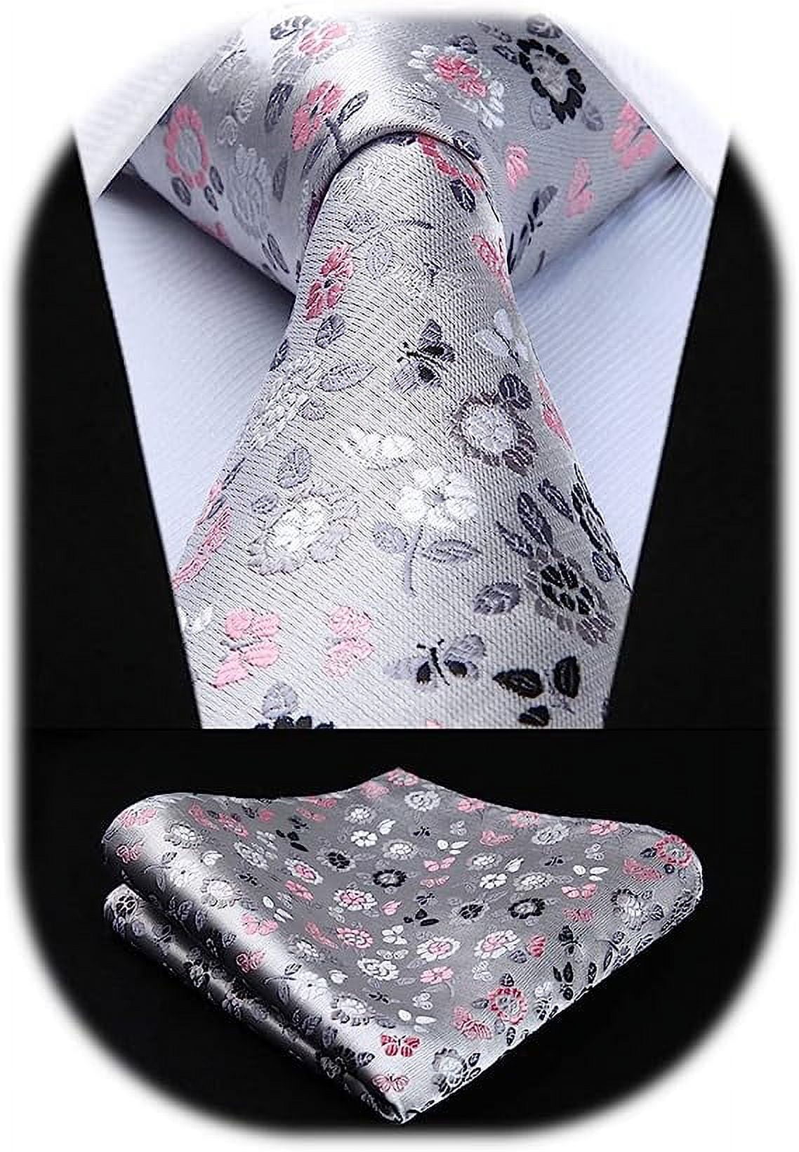 HISDERN Men's Floral Necktie Set, 3.4'' Woven Tie with Pocket Square ...