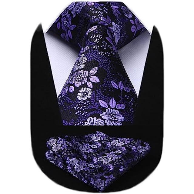HISDERN Men's Floral Woven Necktie Set, 3.4" Tie & Pocket Square ...