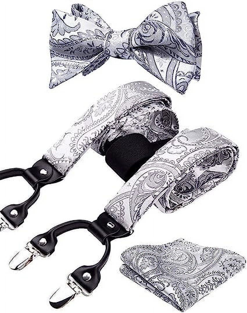 HISDERN Men Paisley Suspender Bow Ties Set Pocket Square Set Adjustable ...