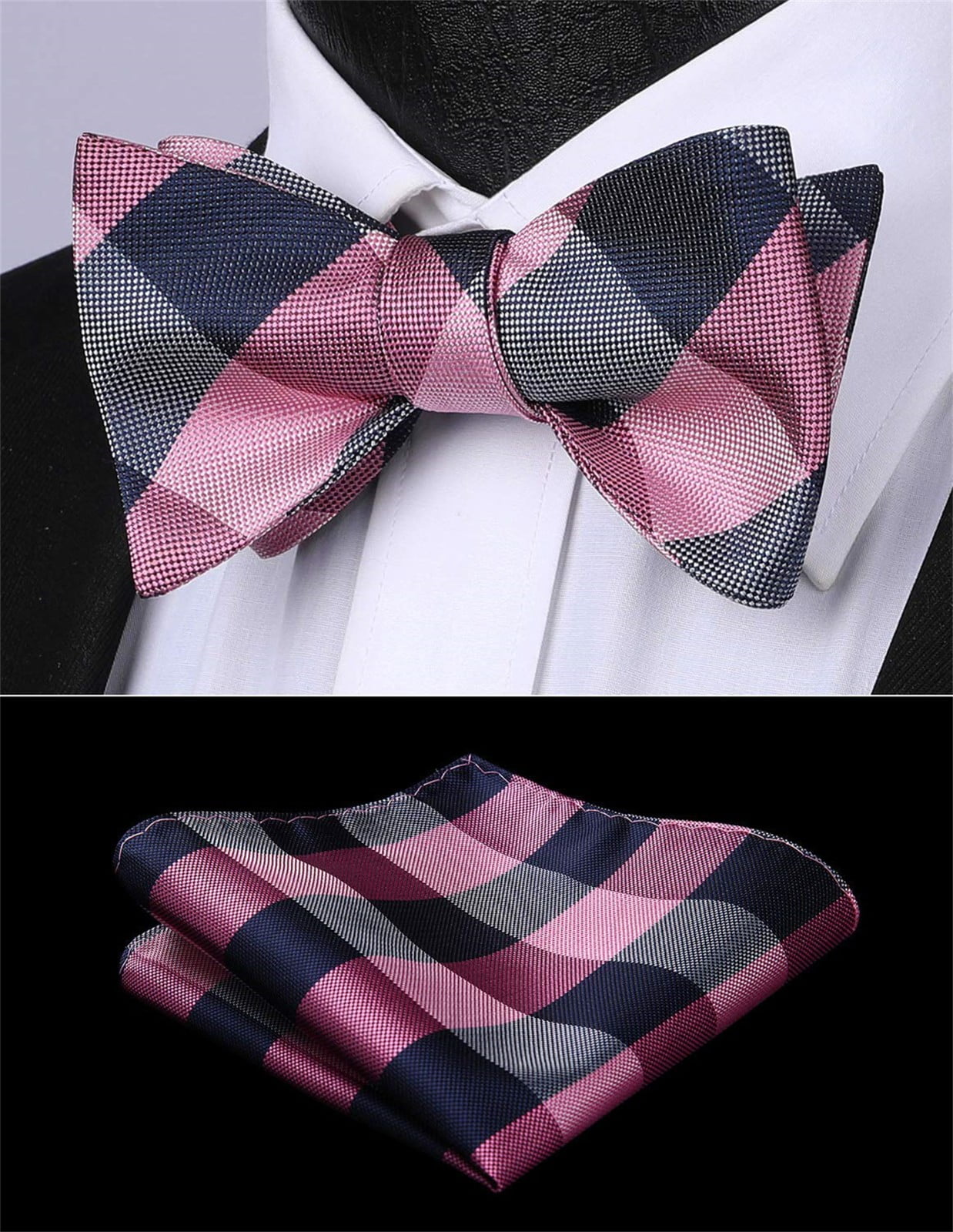 HISDERN Pink Bow Ties for Men Check Plaid Formal Tuxedo Wedding Bowties ...