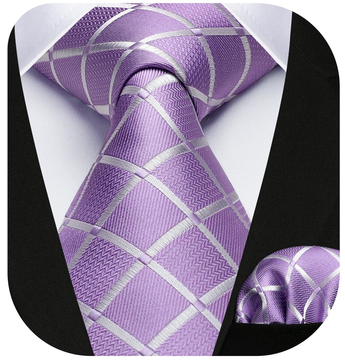 HISDERN Men Plaid Checkered Tie Handkerchief Woven Classic Formal Men's ...