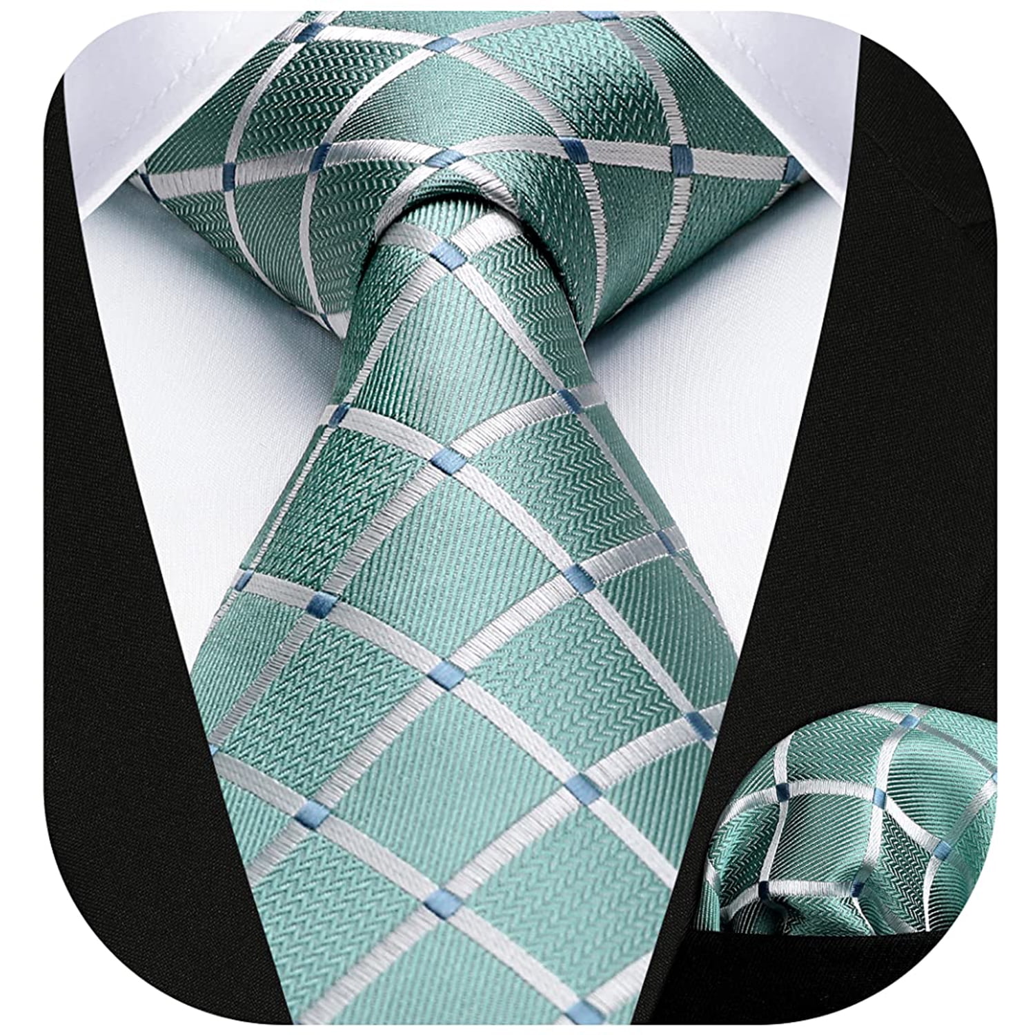 HISDERN Men Plaid Checkered Tie Handkerchief Woven Classic Formal Men's ...