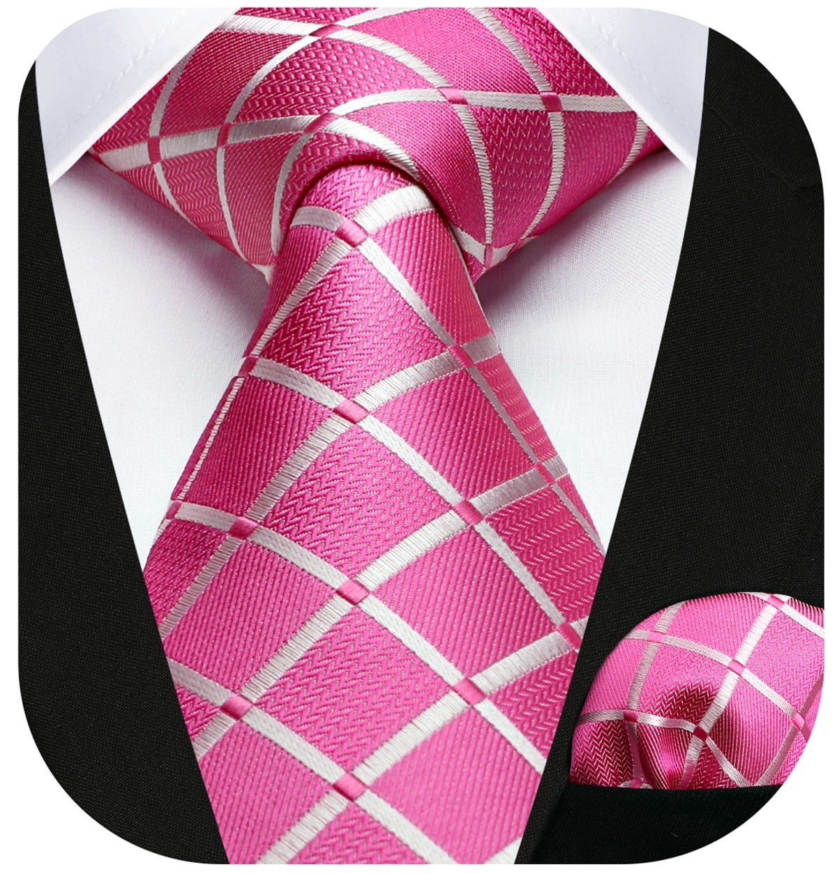 HISDERN Men Plaid Checkered Tie Handkerchief Woven Classic Formal Men's ...