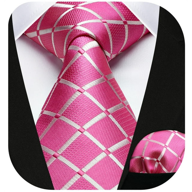 HISDERN Men Plaid Checkered Tie Handkerchief Woven Classic Formal Men's ...