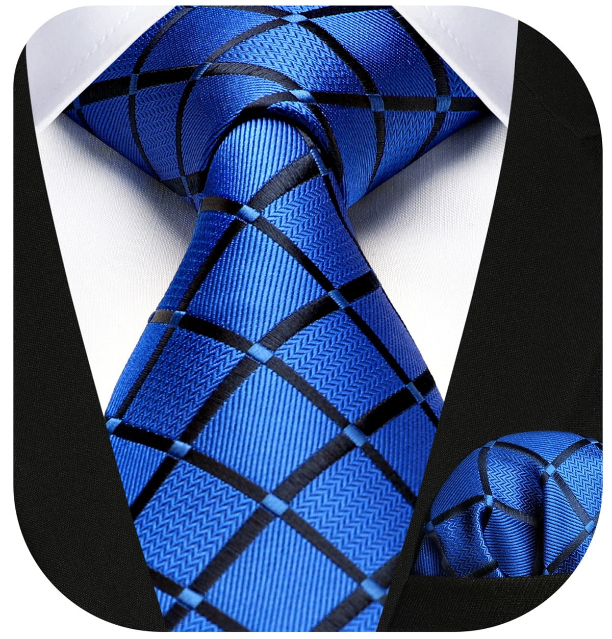 HISDERN Men Plaid Checkered Tie Handkerchief Woven Classic Formal Men's ...