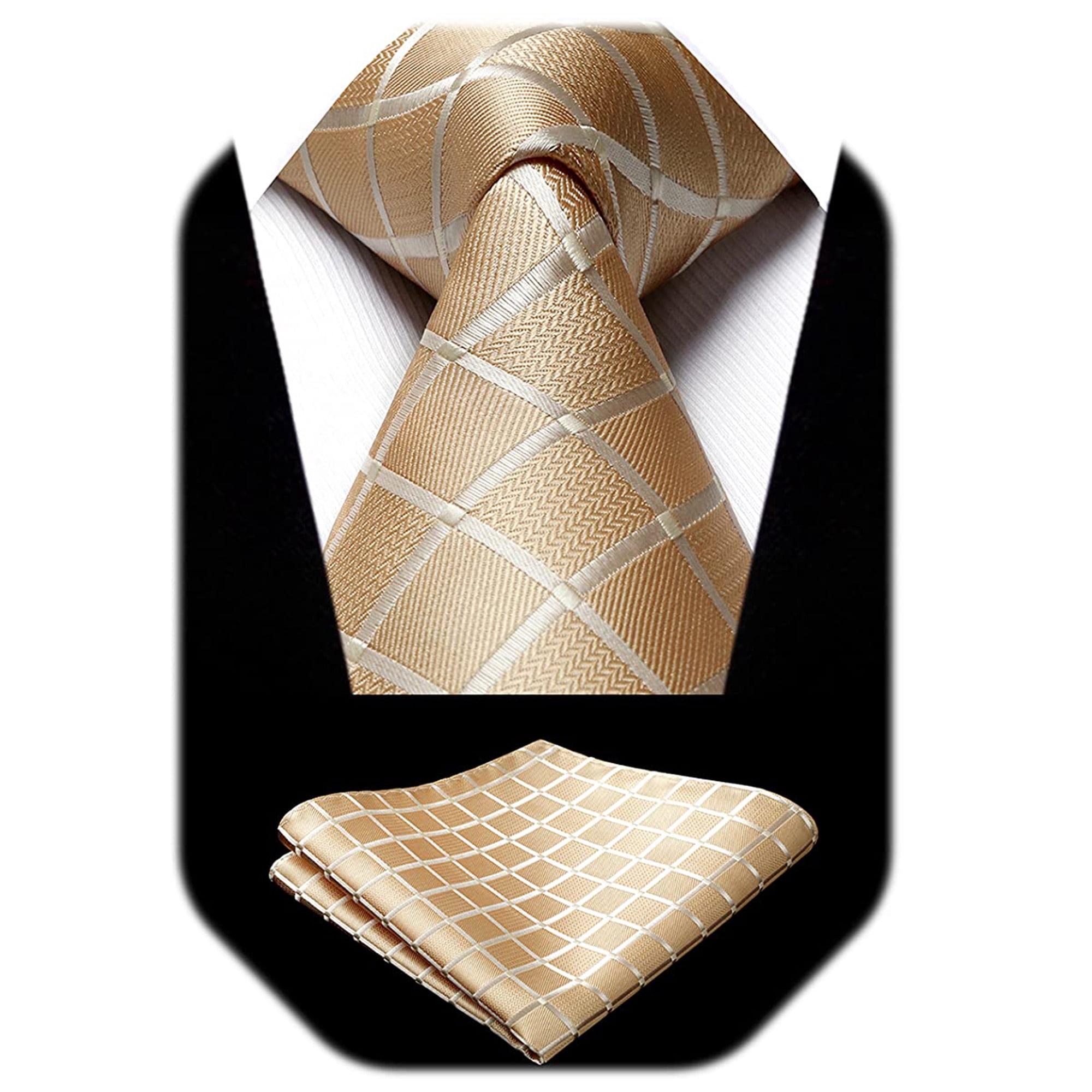 HISDERN Men Plaid Checkered Tie Handkerchief Woven Classic Formal Men's ...
