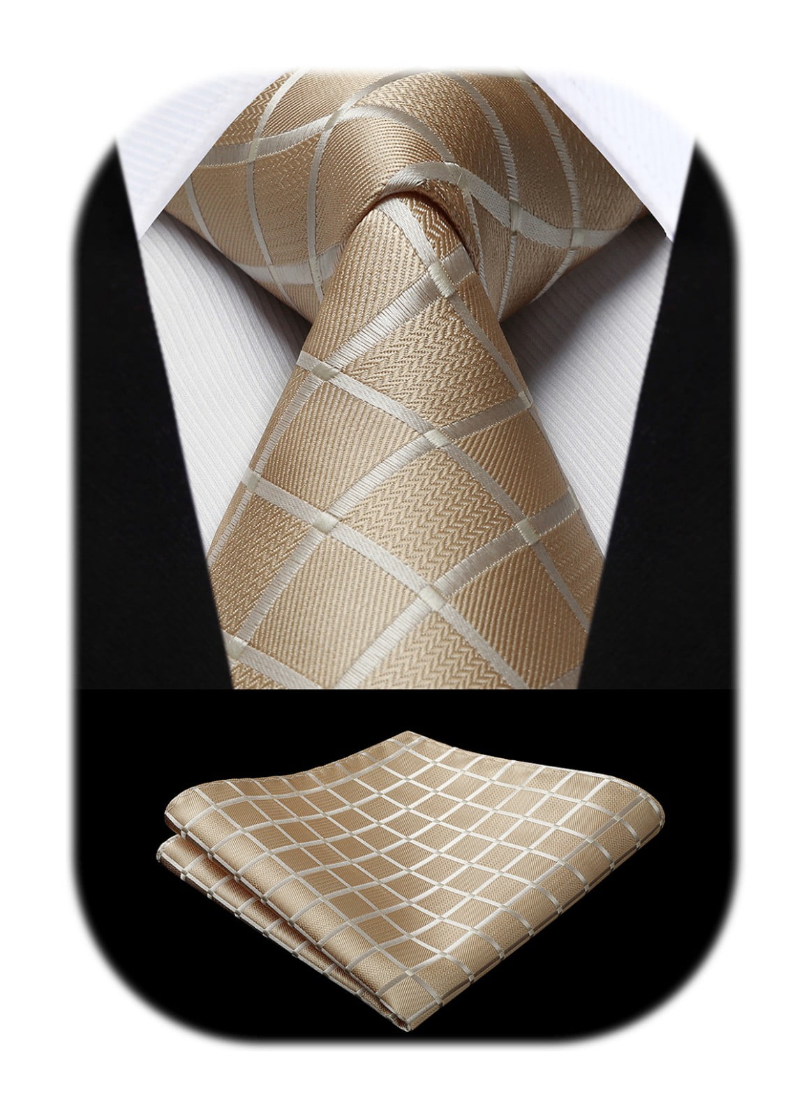 HISDERN Men Plaid Checkered Tie Handkerchief Woven Classic Formal Men's ...