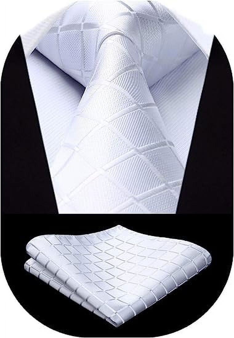 HISDERN Men White Plaid Ties Formal Tie Checkered Tie Pocket Square ...