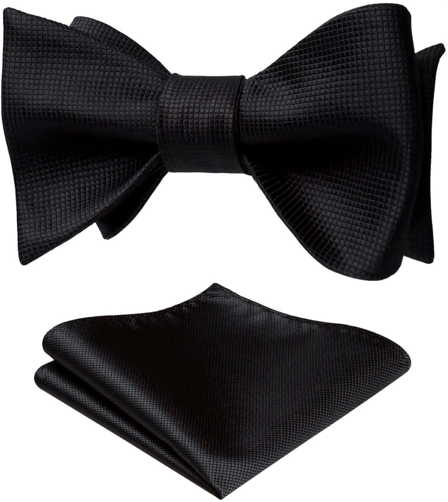 HISDERN Men's Black Bow Ties Formal Satin Bowties with Pocket Square ...