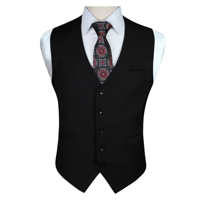 HISDERN Men's Suit Vest Black Formal Dress Waistcoat with 3 Pockets ...