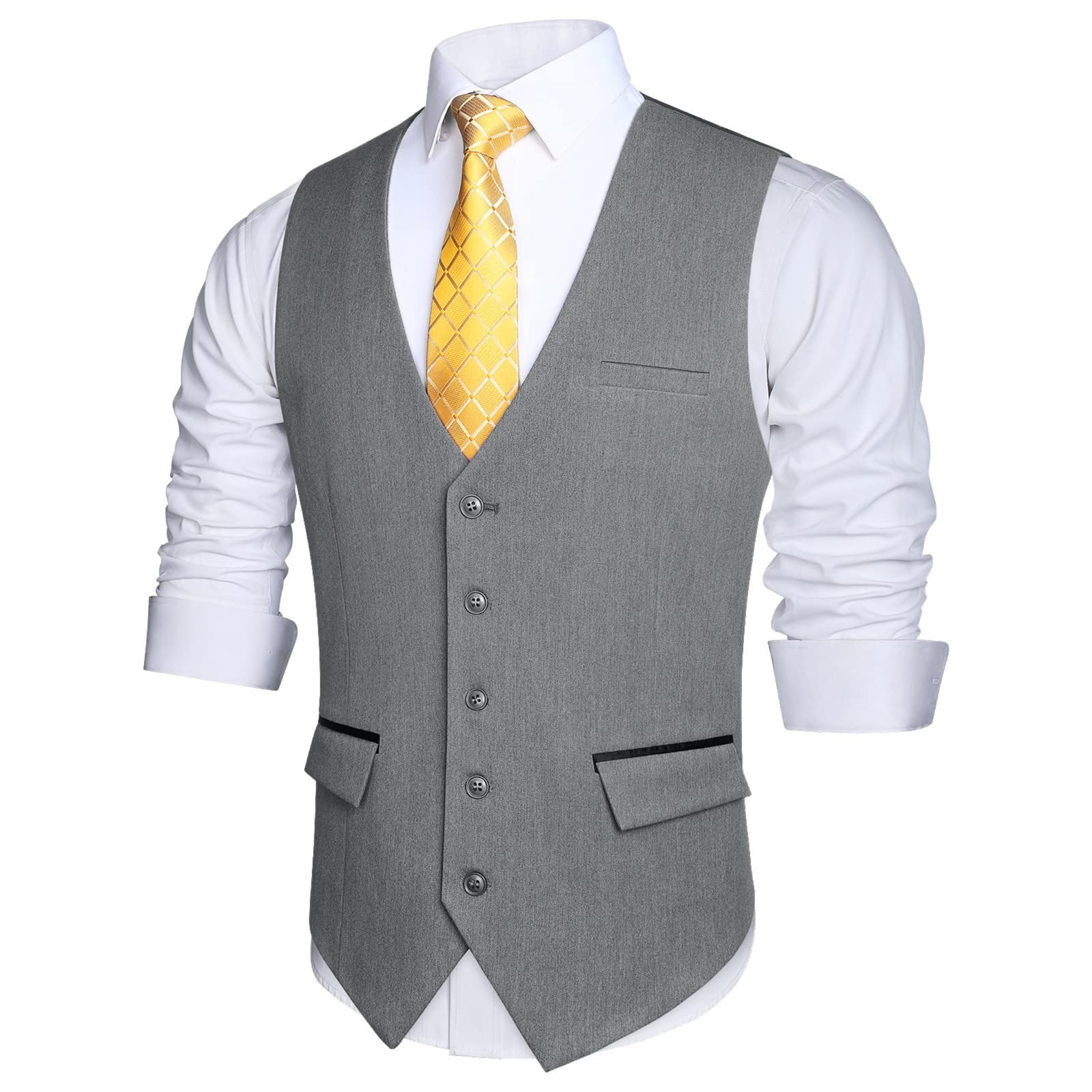 HISDERN Grey Suit Vests for Men Slim Fit Formal Dress Vest V-Neck Solid ...