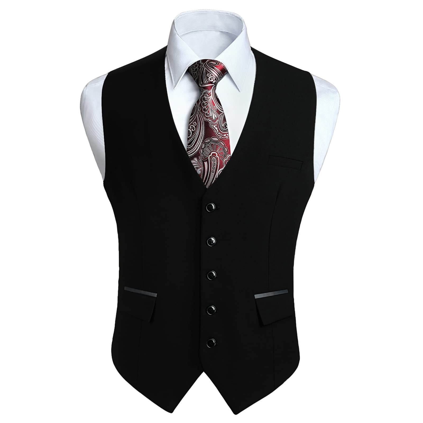 HISDERN Black Suit Vest for Men Classic Slim Fit Waistcoat with V-Neck ...