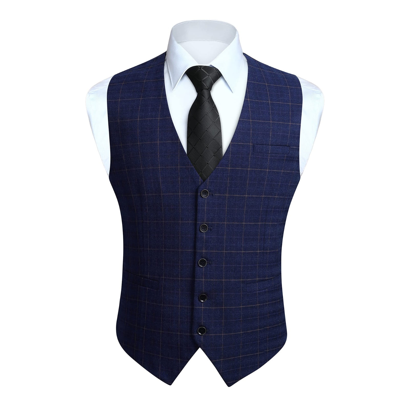 HISDERN Men's Suit Vest Blue Plaid Dress Vest for Men Formal Business ...